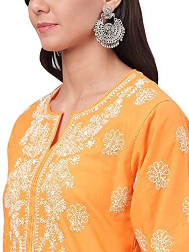 Ada Traditional Handcrafted Indian Chikankari Women's Cotton Kurta Kurti Tunic XS196540 Mustard