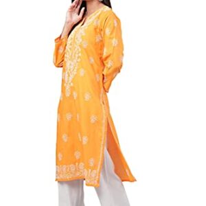 Ada Traditional Handcrafted Indian Chikankari Women's Cotton Kurta Kurti Tunic XS196540 Mustard