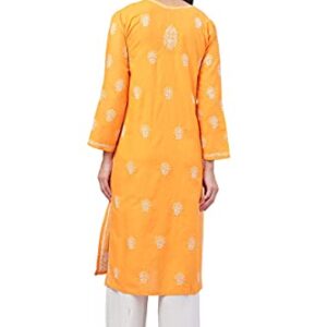 Ada Traditional Handcrafted Indian Chikankari Women's Cotton Kurta Kurti Tunic XS196540 Mustard