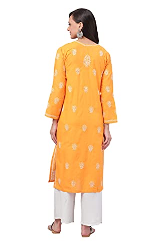 Ada Traditional Handcrafted Indian Chikankari Women's Cotton Kurta Kurti Tunic XS196540 Mustard