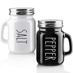 salt and pepper shakers set, 4 oz glass black white salt pepper shaker set with stainless steel lid, cute modern kitchen decor, ideal gift for thanksgiving christmas