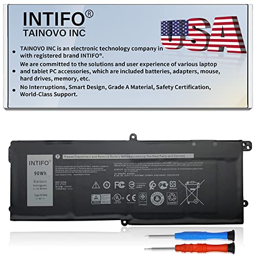 INTIFO 90Wh DT9XG Laptop Battery Compatible with Dell Alienware Area-51m R1 R2 ALWA51M-D1968W D1969PW D1733B D1746W D1735DB D1733PB D1766W D1748DW Series 07PWKV 0KJYFY [11.4V 90Wh 6-Cell]