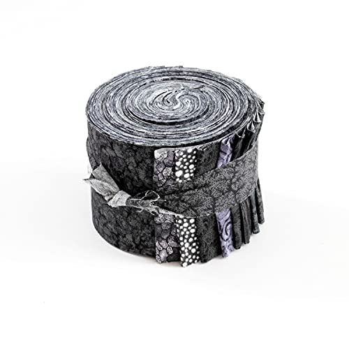 AbsoluteBestChoice 18 Strips Tone-on-Tone Black Fabric Jelly Roll 2.5 inch pre-Cut 100% Cotton Fabric Quilting Strips