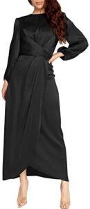 pinupart women's elegant long sleeve wedding guest satin bridesmaid maxi dress xlarge black