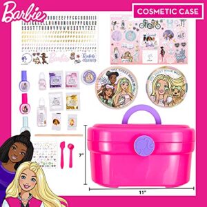 Barbie Cosmetic Case by Horizon Group USA, DIY Beauty Kit for an at-Home Spa Day, Create Your Own Face Sheet Masks, Nail Art & Body Glitter, Includes Reusable Storage Case with Removable Tray