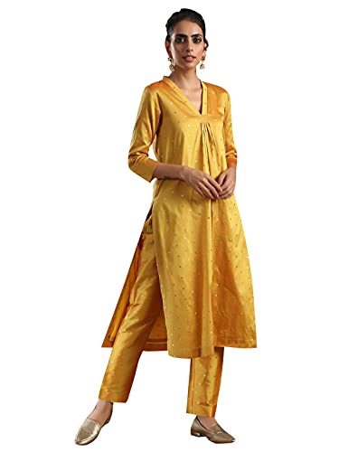 Indian Kurti for Womens With Pant | Art Silk Woven Kurta Kurtis Dress For Women Tops Tunic Yellow