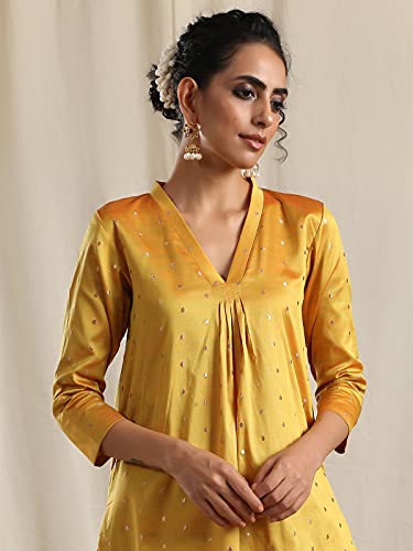 Indian Kurti for Womens With Pant | Art Silk Woven Kurta Kurtis Dress For Women Tops Tunic Yellow