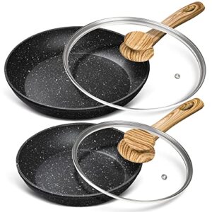 michelangelo frying pan set, frying pans nonstick, non stick frying pan set with bakelite handle, nonstick pans set, stone skillets 2 piece, frying pan set with lids, 8"+10" stone frying pans