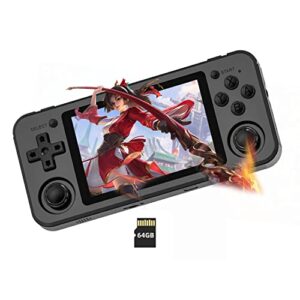 rg351p handheld game console,plug & play video games supports tf extend 256gb , portable game console 3.5 inch ips screen double 3d rocker supports 3.5mm sound headphones (black)