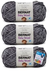 bernat baby velvet yarn - 3.5 oz, vapor gray - 3 pack bundle with bella's crafts stitch markers