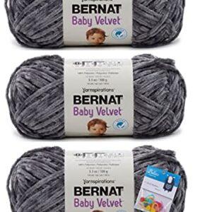 Bernat Baby Velvet Yarn - 3.5 Oz, Vapor Gray - 3 Pack Bundle with Bella's Crafts Stitch Markers