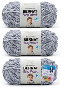 bernat baby velvet yarn - 3.5 oz, pale gray - 3 pack bundle with bella's crafts stitch markers