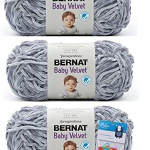 Bernat Baby Velvet Yarn - 3.5 Oz, Pale Gray - 3 Pack Bundle with Bella's Crafts Stitch Markers