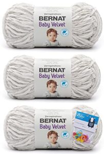 bernat baby yarn bernat baby velvet yarn - 3.5 oz, blissful greige - 3 pack bundle with bella's crafts stitch markers