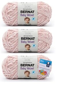 bernat baby velvet yarn - 3.5 oz, pink dusk - 3 pack bundle with bella's crafts stitch markers