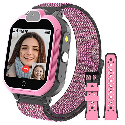 PTHTECHUS 4G Smart Watch for Kids with SIM Card, Kids Phone Smartwatch GPS Tracker, Call, Voice & Video Chat, Alarm, Pedometer, Camera, SOS, Touch Screen WiFi Music Wrist Watch for 4-12 Boys Girls