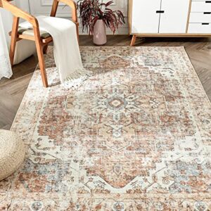 jinchan area rug 3x5 persian rug vintage rug indoor floor print distressed carpet brick red multi thin rug chenille mat foldable accent rug lightweight kitchen bathroom living room bedroom dining room