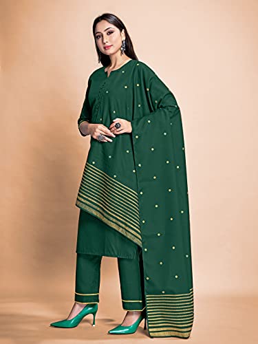 Indian Kurti for Womens With Pant Dupatta | Rayon Foil Printed Dress Kurtis Kurta For Women Dress Green