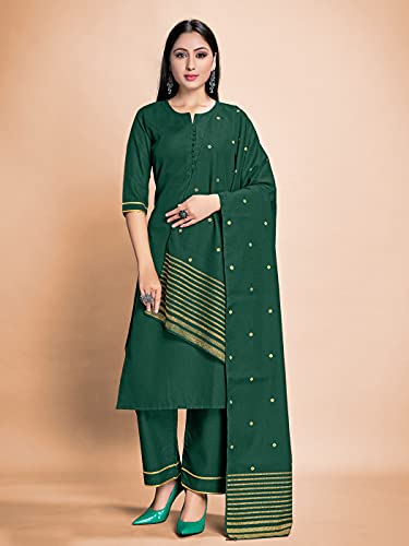 Indian Kurti for Womens With Pant Dupatta | Rayon Foil Printed Dress Kurtis Kurta For Women Dress Green