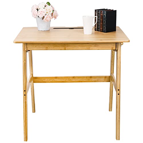 Dicunoy Writing Computer Desk with Drawer, 31" Small Simple Bamboo Table, Home Office Compact Sturdy Wooden Desk Furniture for Compact Apartmet, Bedroom, Study, Dormitory, Vanity, Workstation