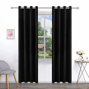 pickluc grommet blackout curtain for living room, light blocking drapes, thermal insulated, noise reduction, 52 inches wide x 96 inches long, black, 2 panels