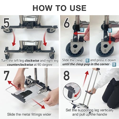 【 Upgraded 】 Japard Mini Folding Hand Truck, Luggage Cart with 2 Wheels Loadable Up to 22lbs, Brief Case, Back Pack, Business Trip, Roll Luggage Cart Foldable, Extra Small Carrying Cart Hand Luggage