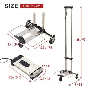 【 Upgraded 】 Japard Mini Folding Hand Truck, Luggage Cart with 2 Wheels Loadable Up to 22lbs, Brief Case, Back Pack, Business Trip, Roll Luggage Cart Foldable, Extra Small Carrying Cart Hand Luggage