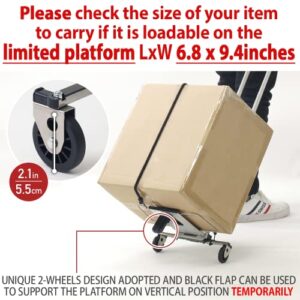 【 Upgraded 】 Japard Mini Folding Hand Truck, Luggage Cart with 2 Wheels Loadable Up to 22lbs, Brief Case, Back Pack, Business Trip, Roll Luggage Cart Foldable, Extra Small Carrying Cart Hand Luggage