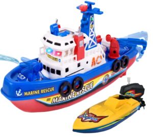 bath toys yacht toy in tub, gift for kids pool toy light up float bathtub toy boat with water sprinkler