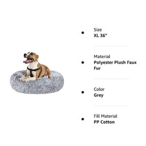 Poohoo Calming Faux Fur Donut Cuddler Dog Bed,Washable Round Cat Bed Pillow Cuddler Gradient Color(23"/30") for Small Medium Large Dogs (XL 36", Grey)