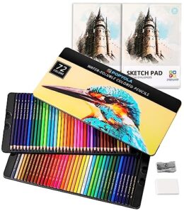 popyola watercolor pencils, 72 colored pencils for adult coloring books, soft core art pencils for watercolor drawing blending shading, color pencils set gift with 2 sketch pads, 1 sharpener, 1 eraser