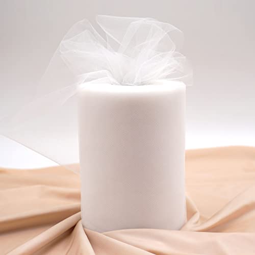 Tulle Fabric 6 Inch by 100 Yards White Tulle Rolls Spool for Tutu Table Skirt Wedding Gift Wrapping Party Decorations DIY Crafts Supplies