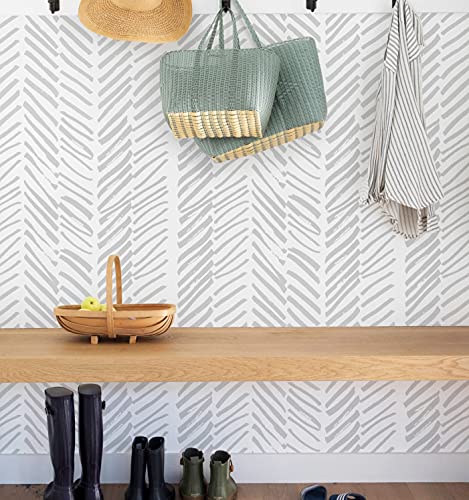 Guvana Line Peel and Stick Wallpaper Gray and White 17.7"x118" Self Adhesive DIY Removable Stripe Contact Paper Decorative for Livingroom Bedroom Wall Covering