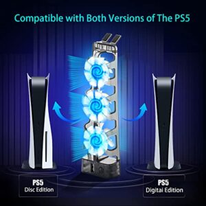 PS5 Cooling Fan with LED Light, Nargos PS5 Accessories Cooler Fan for Playstation 5 Digital & Disc Edition Console, Efficient Cooling System