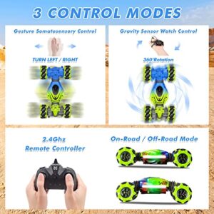 Fosgoit Gesture RC Car, 2.4GHz 4WD Gesture Sensing RC Stunt Car Toys for 6-12 yr Boys Girls, Drift Hand Controlled Remote Control Twist Cars Offroad 360° Rotation with Lights Music for Birthday Gifts