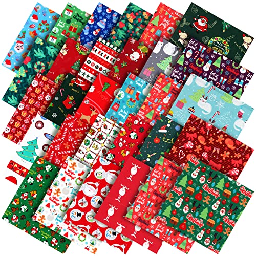 42 Pieces Christmas Fabric Bundles Sewing Quilting Fabric 10 x 10 Inch Christmas Santa Elk Snowflake Printing Fabric Squares Craft Fabric for Patchwork Sewing DIY Craft Christmas Party Supplies