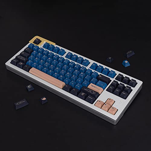 PBT Keycaps 129 Keys Blue Samurai Keycaps Dye Sub Cherry Profile Fit for 61/64/87/104/108 US Layout Cherry Mx Gateron Switches Mechanical Keyboard