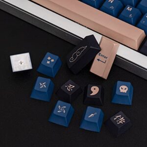 PBT Keycaps 129 Keys Blue Samurai Keycaps Dye Sub Cherry Profile Fit for 61/64/87/104/108 US Layout Cherry Mx Gateron Switches Mechanical Keyboard