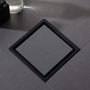 DEOKXZ 6 Inch Black Square Shower Floor Drain, with Removable Grille Cover Tile Insert Hidden Form, SUS304 Stainless Steel