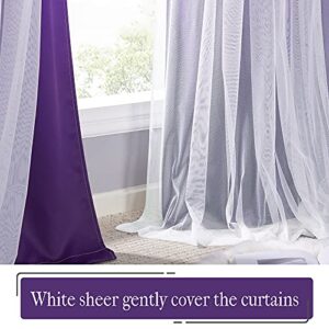 PONY DANCE Purple Curtains for Bedroom - Double-Layered White and Lilac Ombre Blackout for Living Room, Room Darking,52 x 84 Inch, 2 Pieces