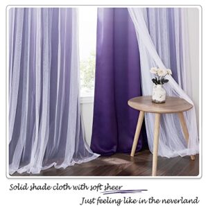 PONY DANCE Purple Curtains for Bedroom - Double-Layered White and Lilac Ombre Blackout for Living Room, Room Darking,52 x 84 Inch, 2 Pieces