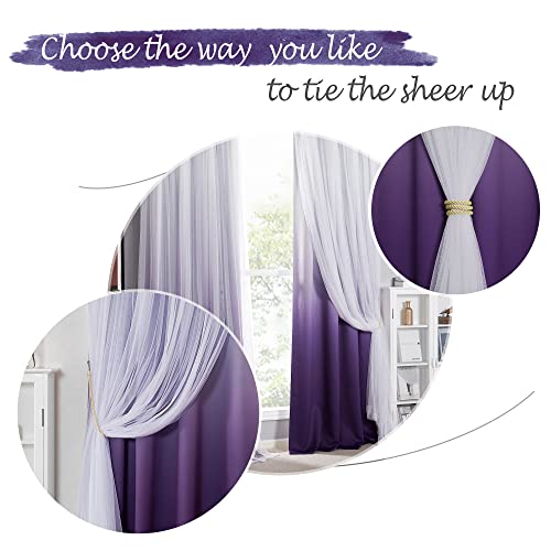 PONY DANCE Purple Curtains for Bedroom - Double-Layered White and Lilac Ombre Blackout for Living Room, Room Darking,52 x 84 Inch, 2 Pieces