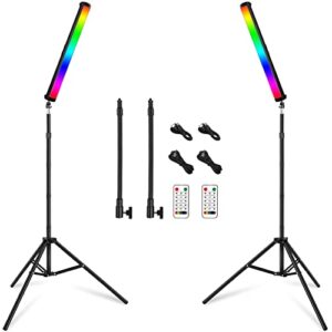 rgb led video light stick wand with stand, qeuooiy 360° full color 2500-9500k portable studio photography lighting, 5000mah rechargeable battery & magnet with 27"-78.7" tripod for vlog