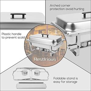 Restlrious 8 QT Chafing Dish Buffet Set 4 Packs Stainless Steel Foldable Rectangular Chafer Full Size w/Water Pan, Food Pan, Fuel Holder and Lid