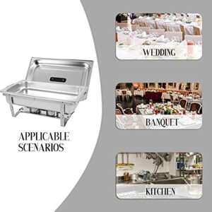 Restlrious 8 QT Chafing Dish Buffet Set 4 Packs Stainless Steel Foldable Rectangular Chafer Full Size w/Water Pan, Food Pan, Fuel Holder and Lid