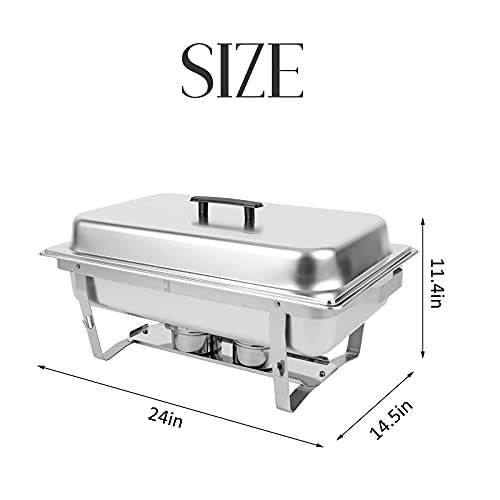 Restlrious 8 QT Chafing Dish Buffet Set 4 Packs Stainless Steel Foldable Rectangular Chafer Full Size w/Water Pan, Food Pan, Fuel Holder and Lid