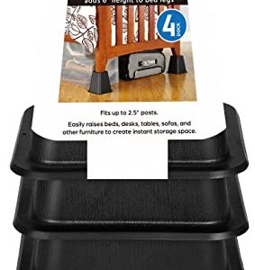 Lufia Bed Furniture Risers, 6 Inch Heavy Duty Bed Lifts Risers for Sofa, Table, Chair or Desk, Set of 4 Bed Lifts (6 inch, Black)