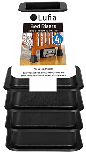 Lufia Bed Furniture Risers, 6 Inch Heavy Duty Bed Lifts Risers for Sofa, Table, Chair or Desk, Set of 4 Bed Lifts (6 inch, Black)