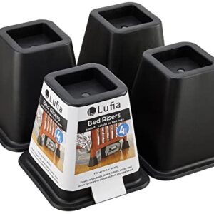 Lufia Bed Furniture Risers, 6 Inch Heavy Duty Bed Lifts Risers for Sofa, Table, Chair or Desk, Set of 4 Bed Lifts (6 inch, Black)