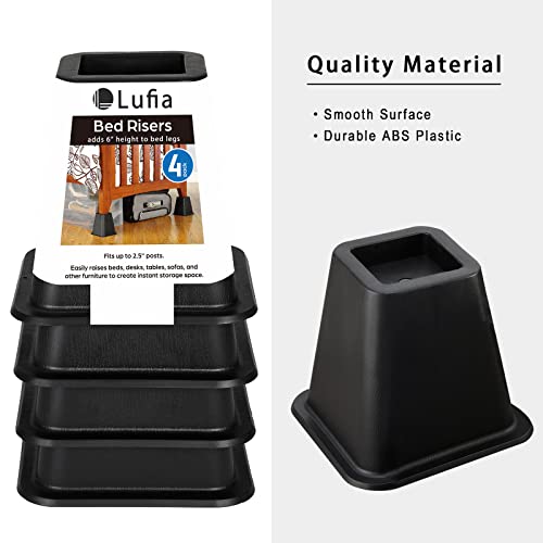 Lufia Bed Furniture Risers, 6 Inch Heavy Duty Bed Lifts Risers for Sofa, Table, Chair or Desk, Set of 4 Bed Lifts (6 inch, Black)